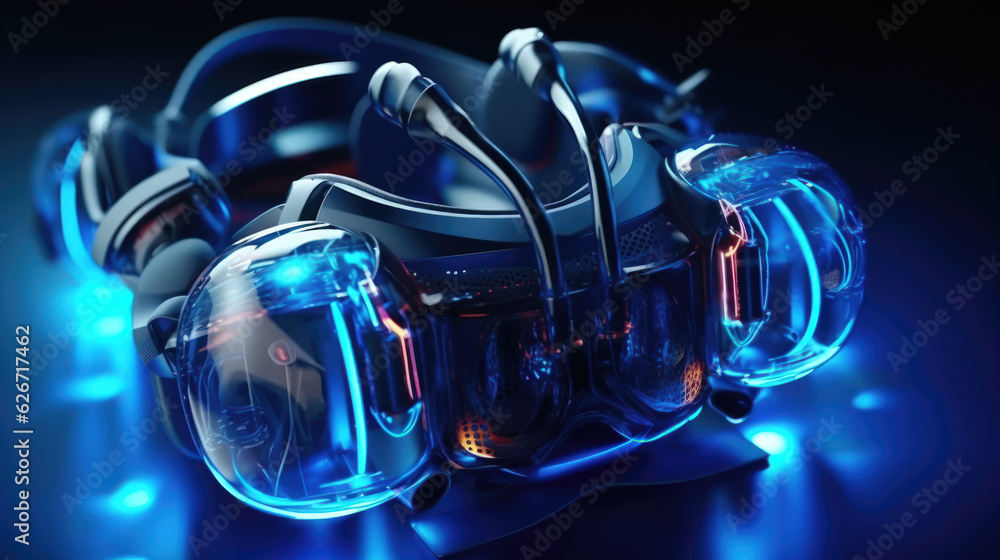 Virtual Reality Technology Concept with Sleek and Black Headset with ...