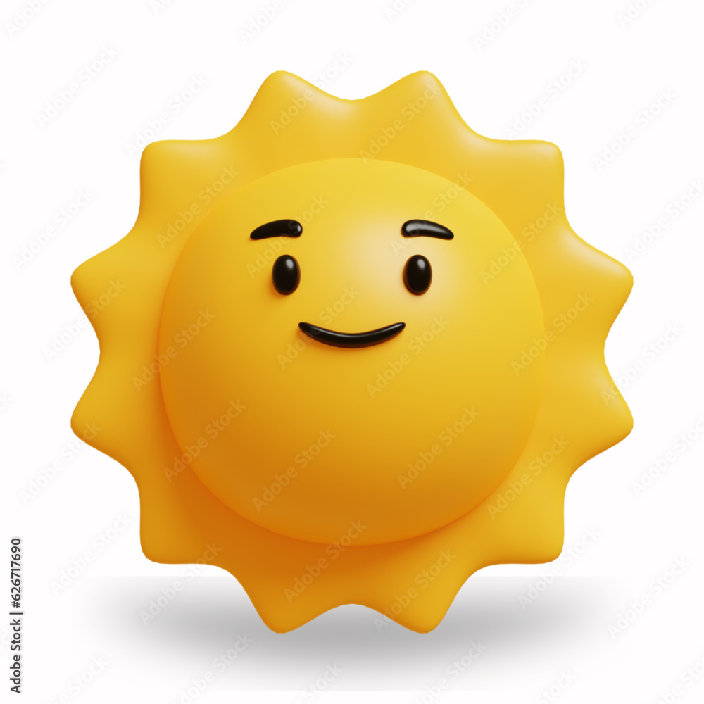 Sun 3D character. Vector emoji and emoticon faces. Cute yellow sun ...