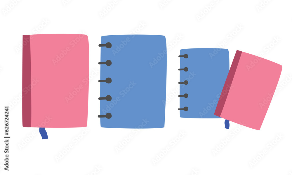 School notebooks clipart. Simple red and blue spiral notebook flat ...