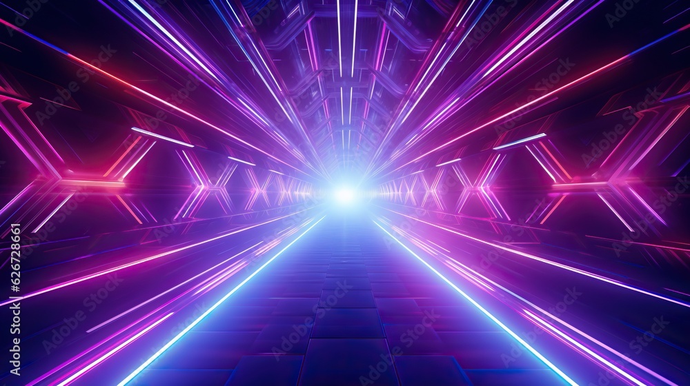 eon light tunnel with red and neon rainbow lights, in the style of ...