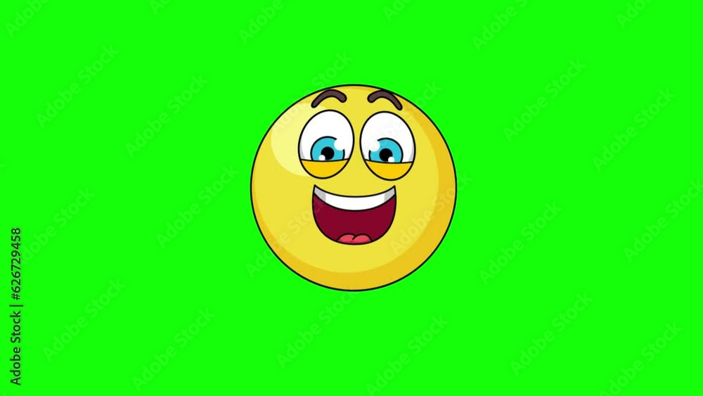 A laugh yellow emoji emoticon face on a green background, loop ...