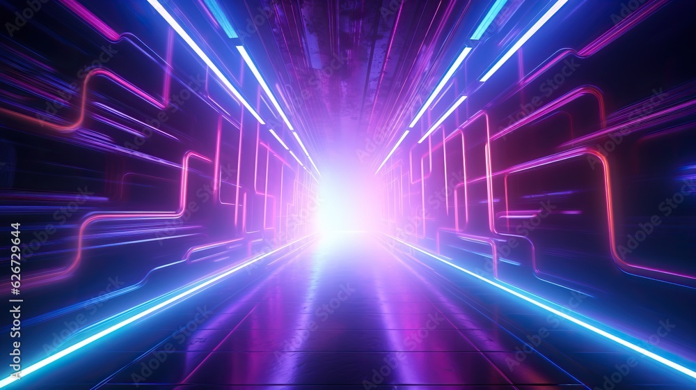 eon light tunnel with red and neon rainbow lights, in the style of ...