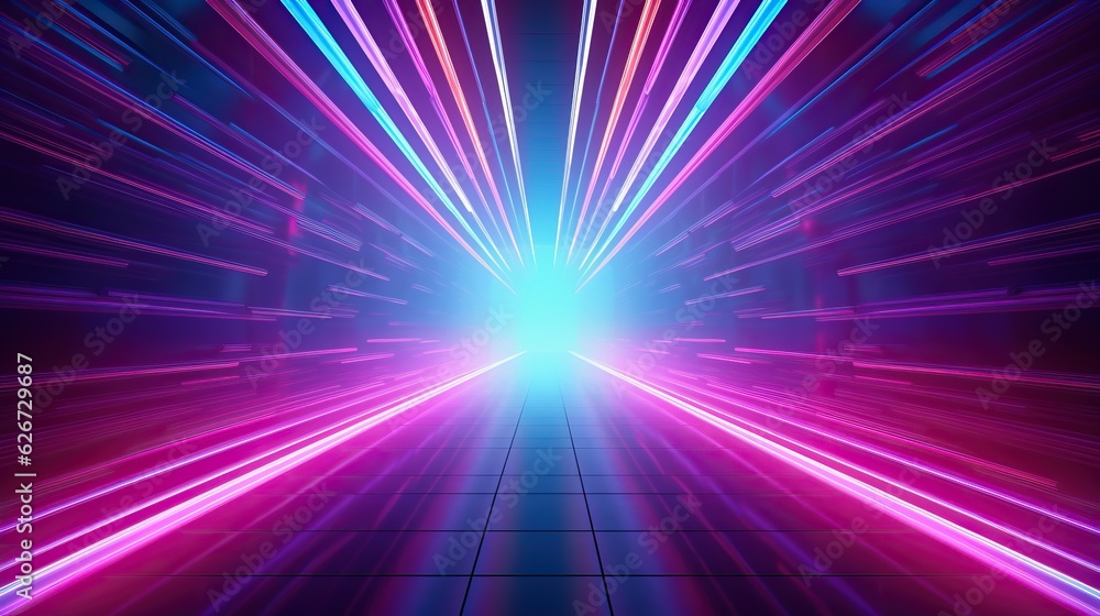 eon light tunnel with red and neon rainbow lights, in the style of ...