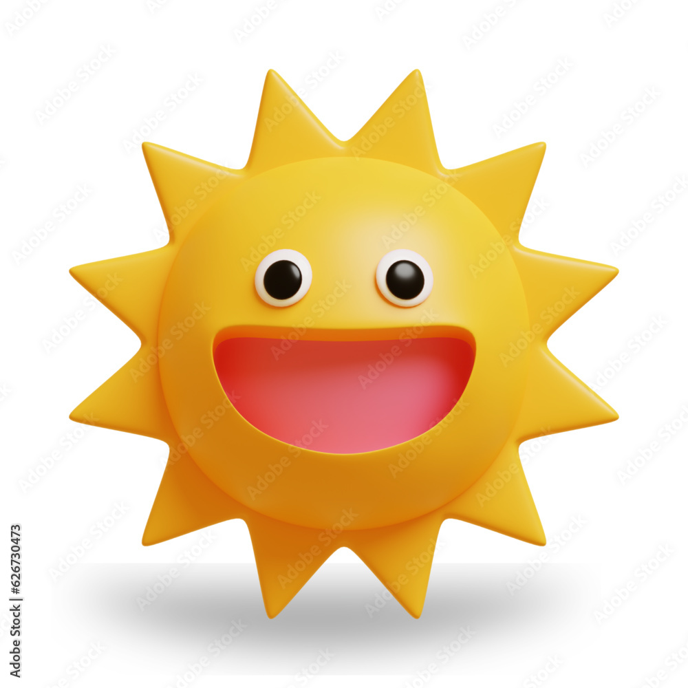 Sun 3D character. Vector emoji and emoticon faces. Cute yellow sun ...