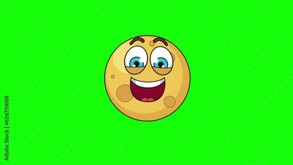 A laugh moon emoji emoticon face on a green background, loop animation ...