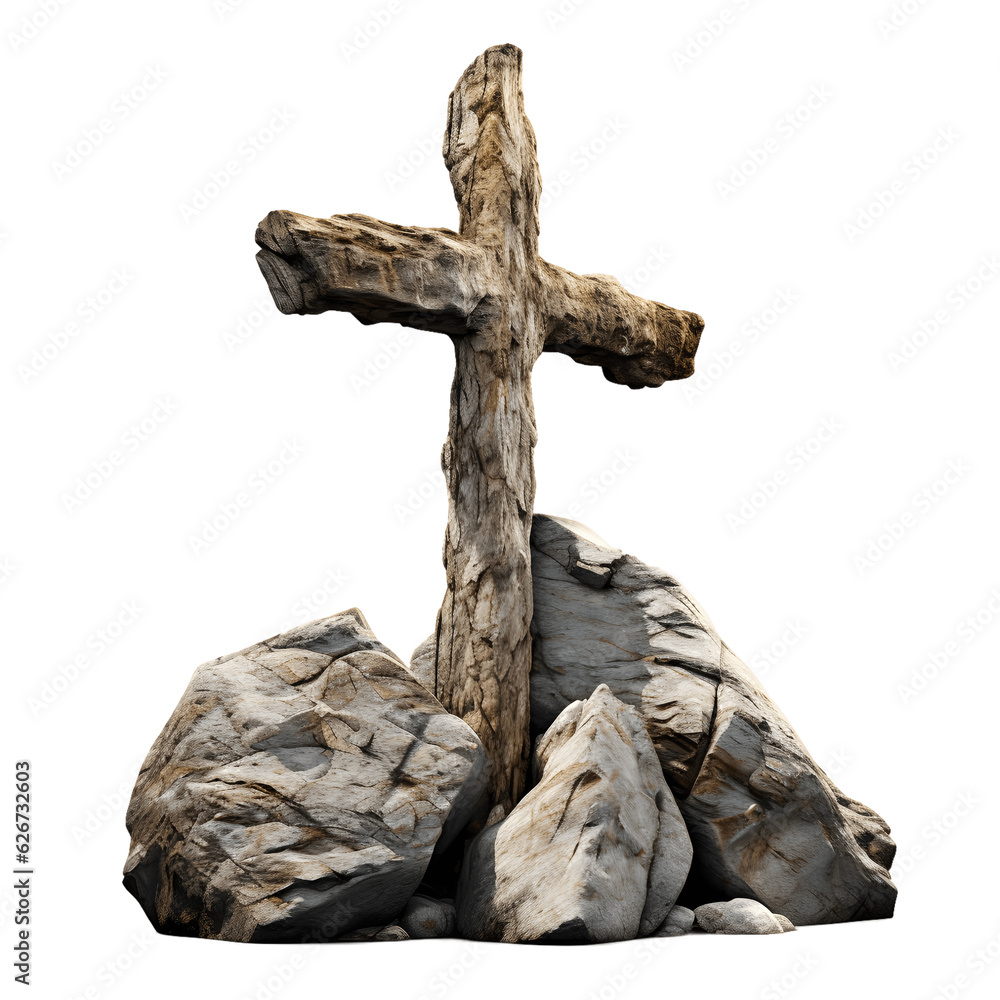 Christian stone cross on the stone isolated on transparent background ...