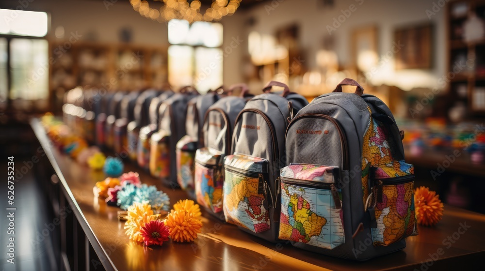 School classroom New school bag on a student's desk in the classroom ...