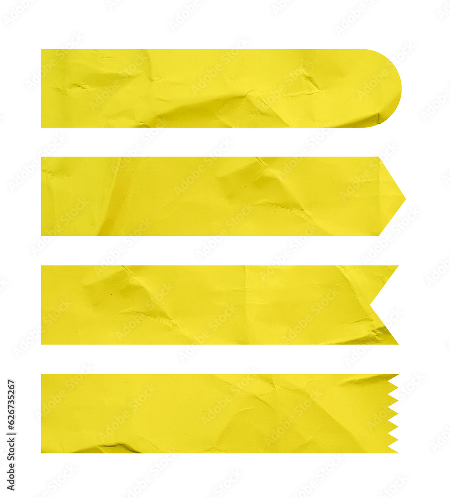Set of banner yellow paper crumpled sticky notes tags and labels ...