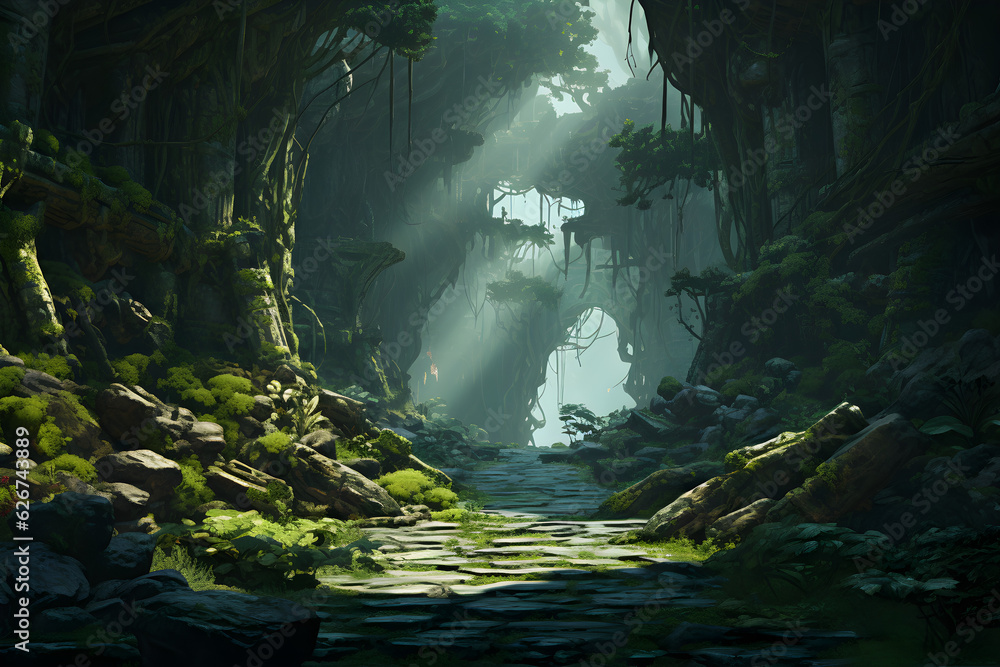 jungle path environment concept art illustration Stock Illustration ...