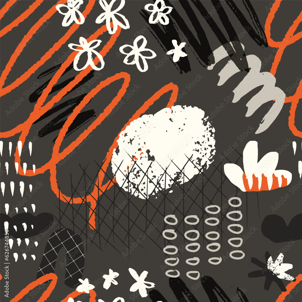 Abstract modern art seamless pattern with freehand doodles. Simple ...