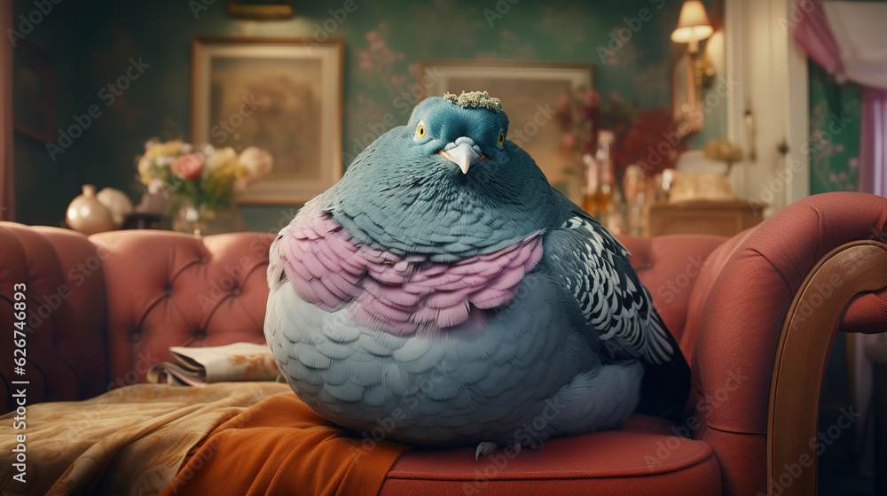 Fat pigeon on the sofa, ai art Stock Illustration | Adobe Stock