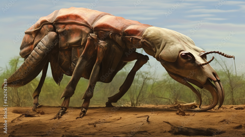 Giant insectoid dinosaur mammal, friendly alien creature, ai art Stock ...