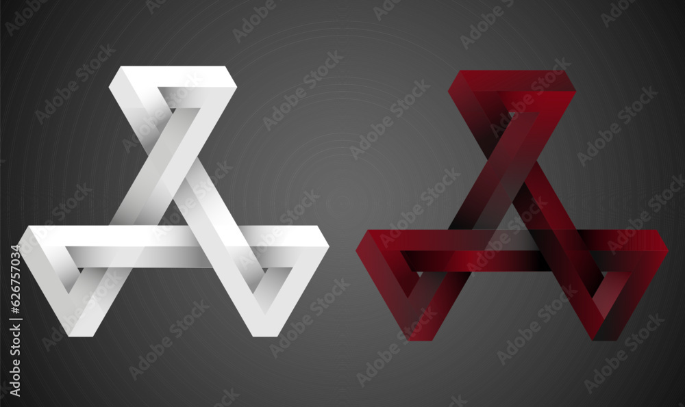 Vector triple impossible triangle - optical illusion. Impossible shapes ... Vector triple impossible triangle - optical illusion. Impossible shapes ...