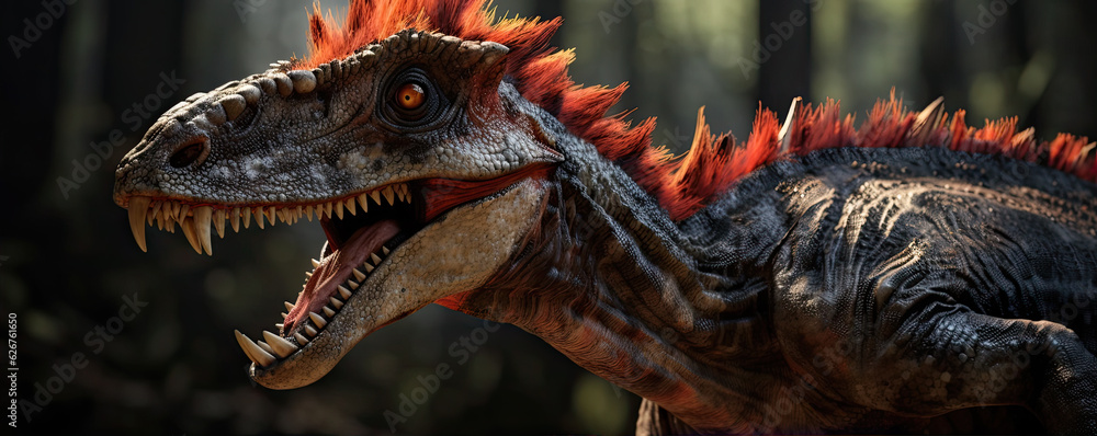 Aggressive dinosaurus portrait. nature background. Dilophosaurus Stock ...