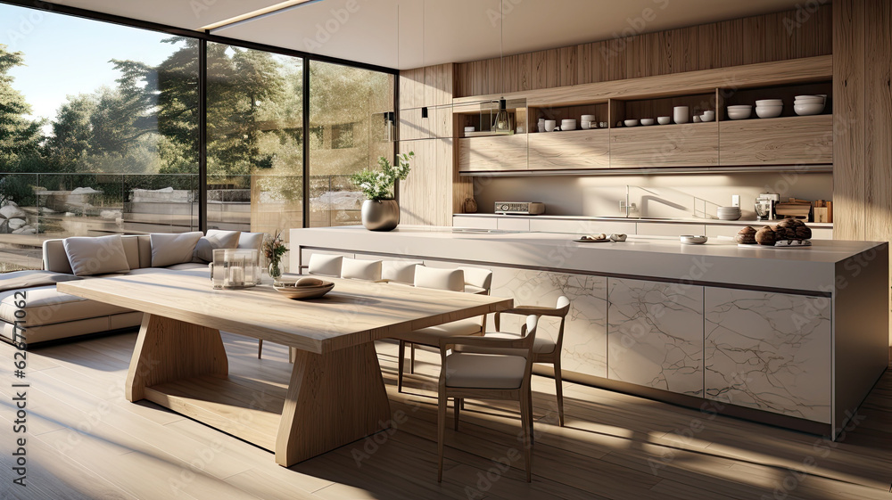interior design for a kitchen, 6 meters wide, island, modern, vray ...