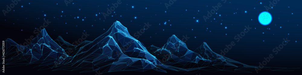 Abstract mountain range against the background of the night starry sky ...