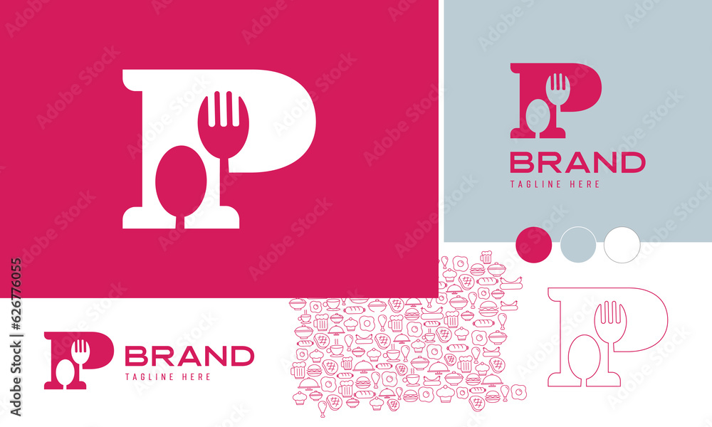 attractive bold letter logo using alphabet P for food, restaurant, chef ...