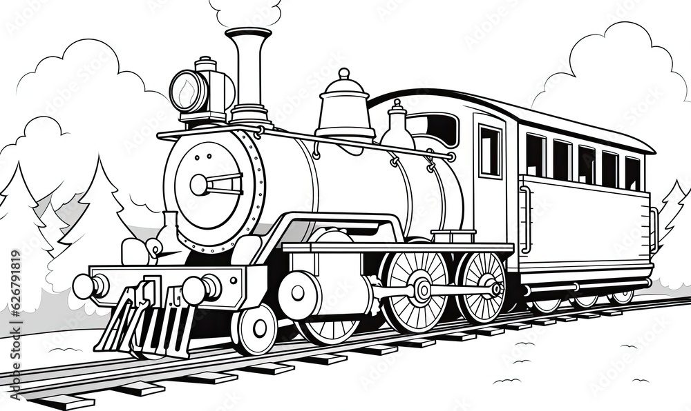 Explore your coloring skills with the line art of the cartoon train ...