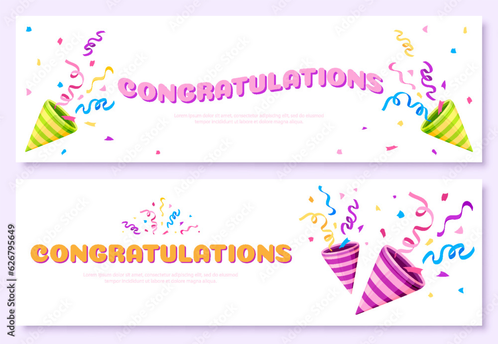 Congratulations banner greeting card festive colorful flat. Postcard ...