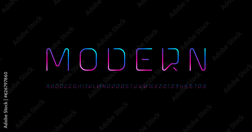 Technical font, digital bright alphabet, trendy modern uppercase Latin ...