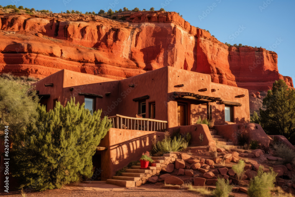 Pueblo-style adobe house, reflecting the traditional architecture of ...