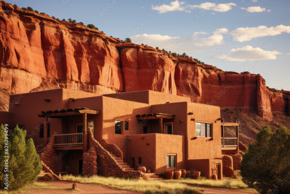 Pueblo-style adobe house, reflecting the traditional architecture of ...