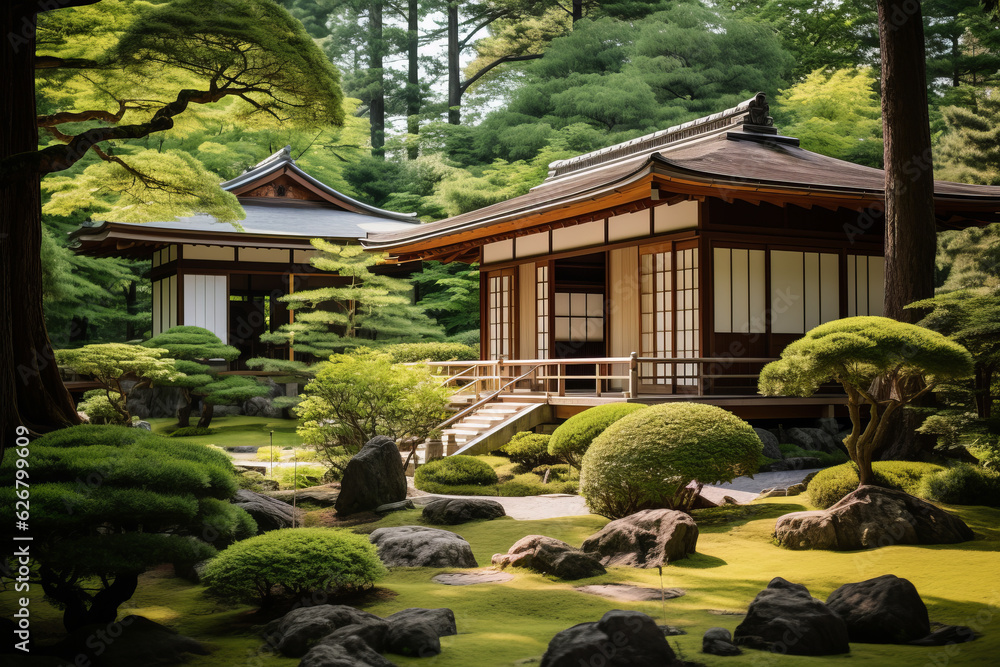 Traditional Japanese house, showcasing its unique architecture. Wooden ...