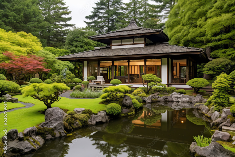 Traditional Japanese house, showcasing its unique architecture. Wooden ...