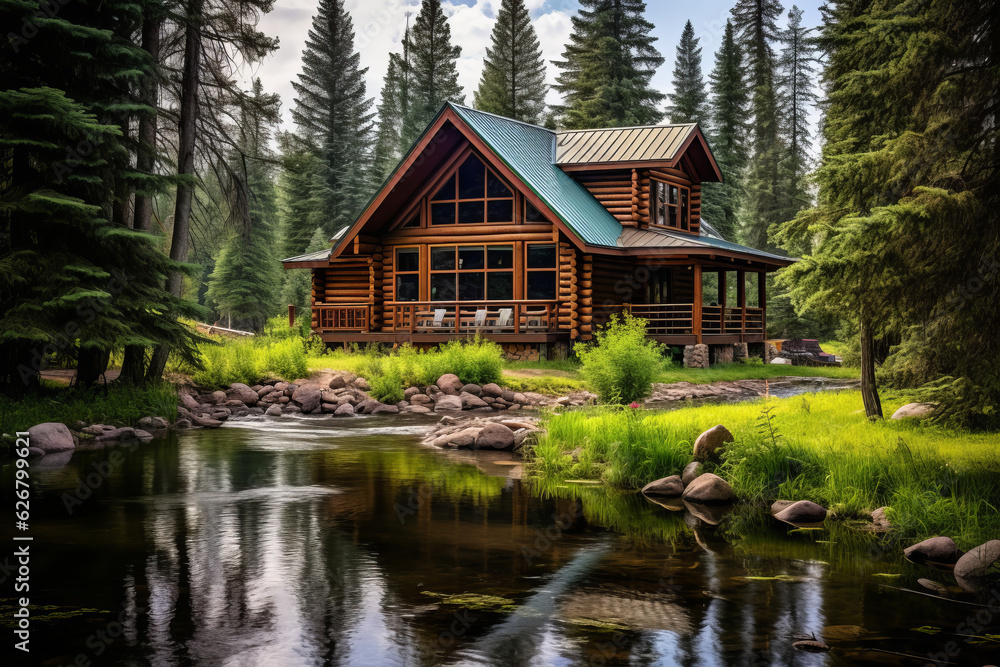 Traditional log cabin, showcasing the rustic charm of North American ...