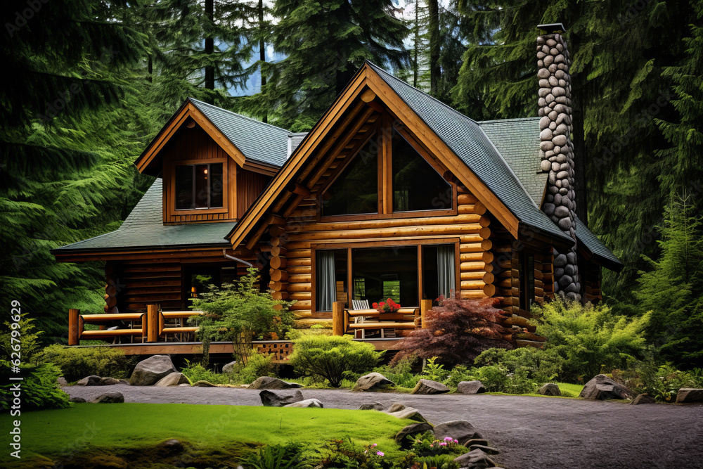 Traditional log cabin, showcasing the rustic charm of North American ...