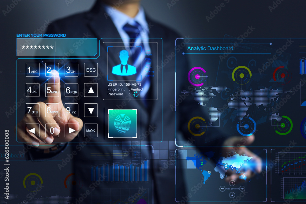 Businessman verify identity with finger scan and enter password 8 ...
