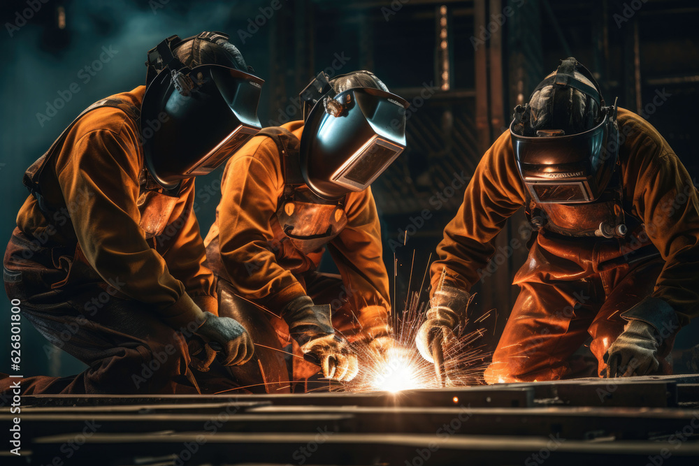 Welders team working welding together in the construction site Stock ...