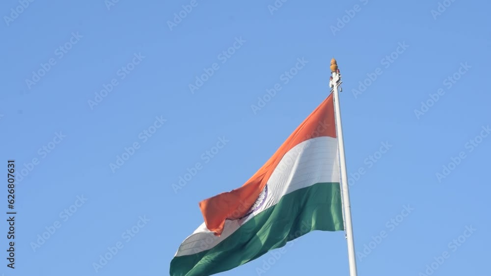 India flag flying high at Connaught Place with pride in blue sky, India ...
