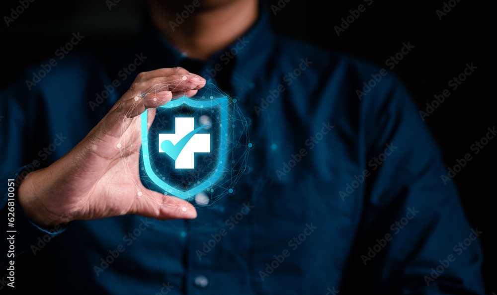 Health insurance, Medical technology and network concept. Businessman ...