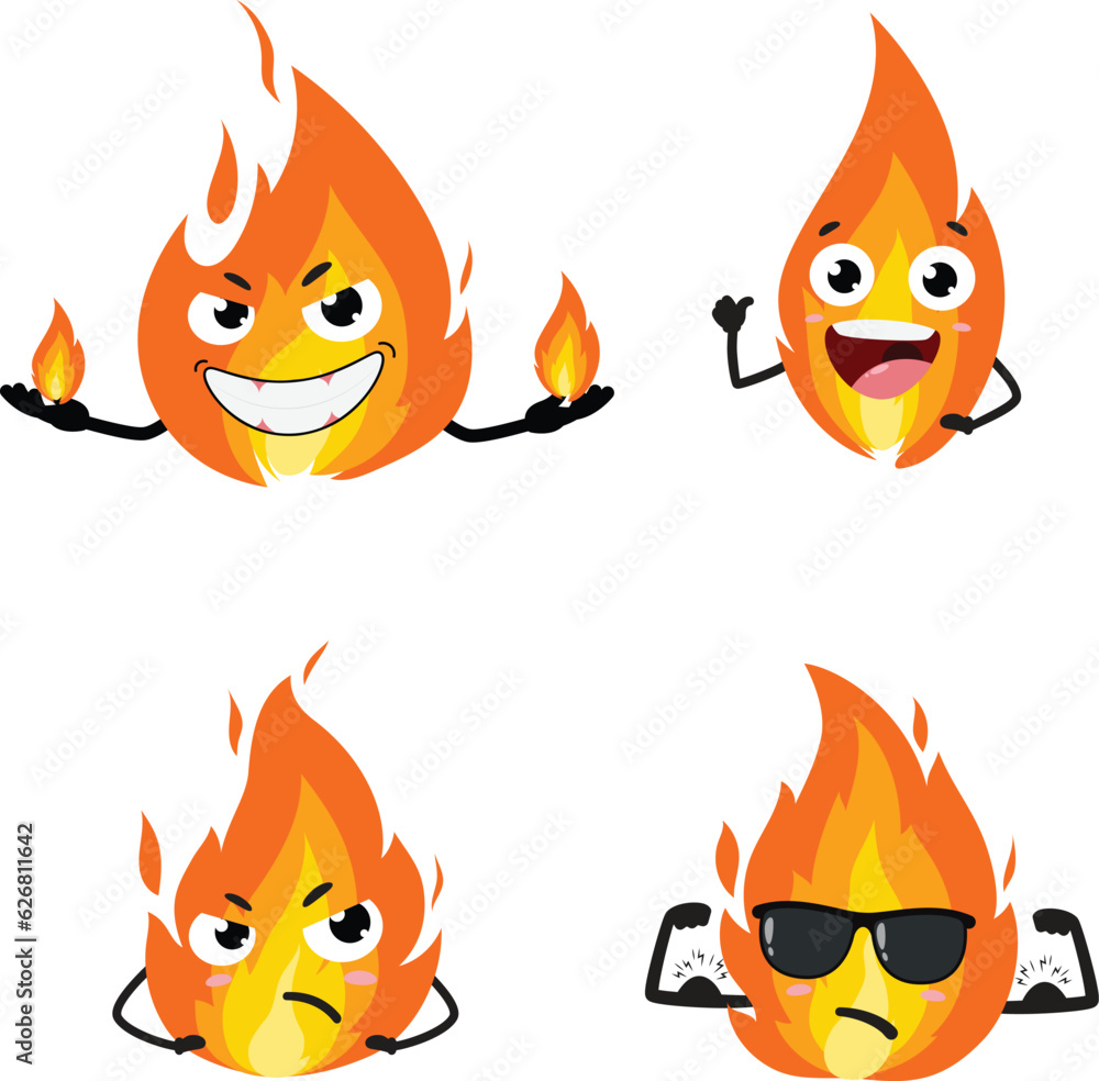 Cartoon fire, set of Cute characters, Isolated on white background ...
