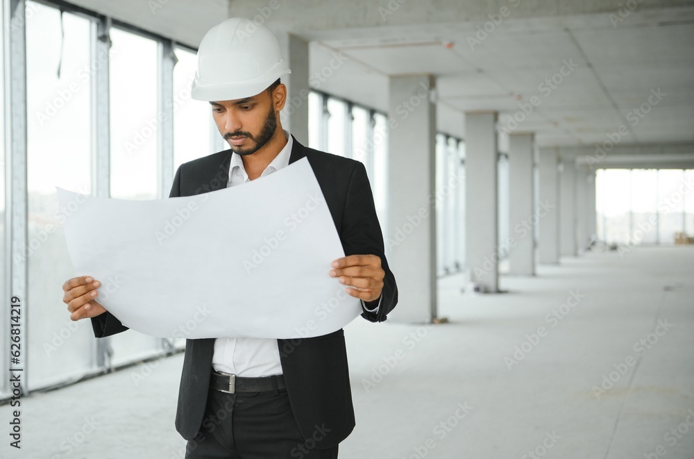 Asian engineer handsome man or architect with white safety helmet in ...