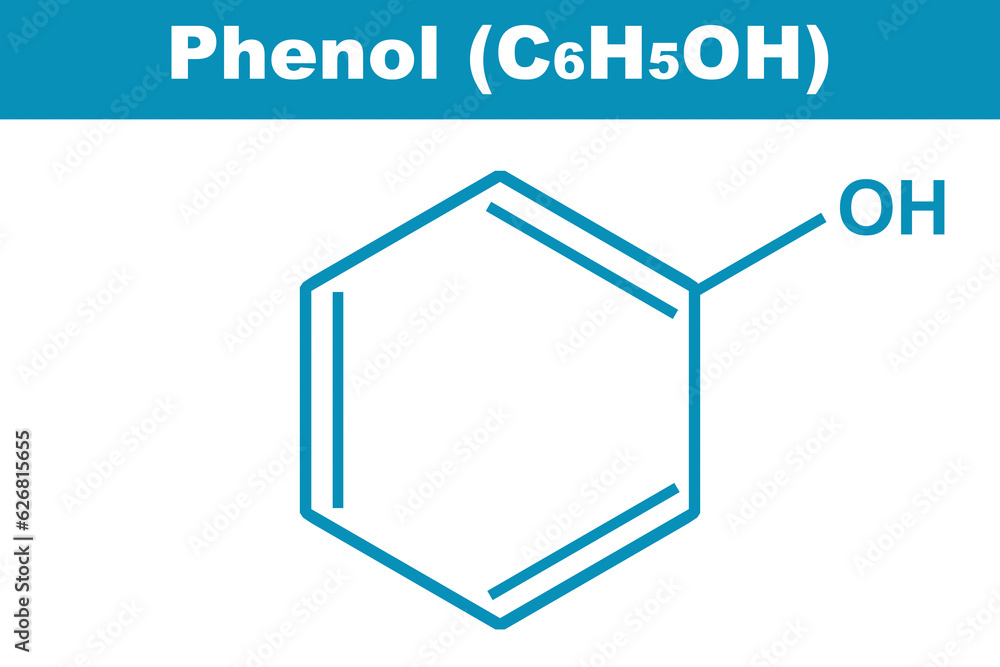 Chemical structure of Phenol (C6H5OH) in blue Stock Illustration ...