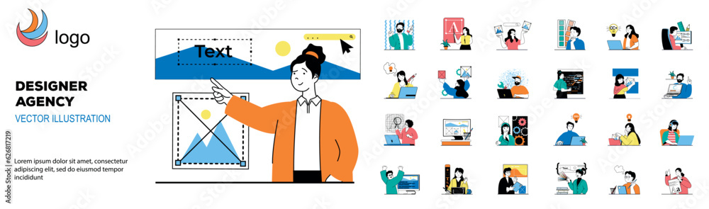 Designer agency concept with character situations mega set. Bundle of ...