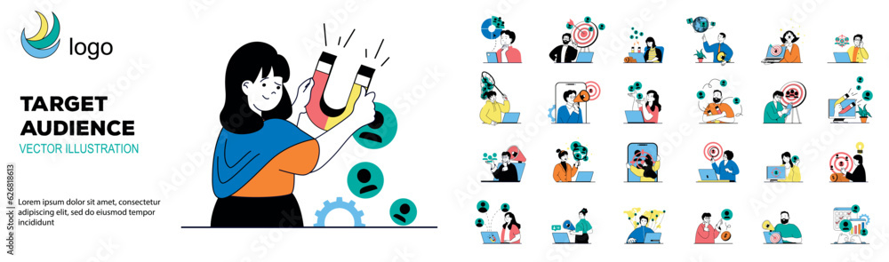 Target audience concept with character situations mega set. Bundle of ...