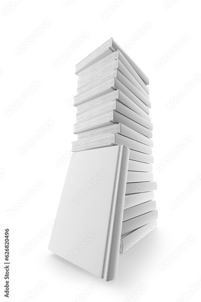 White paper mockup. A stack of white books folded in a stack on a white ...