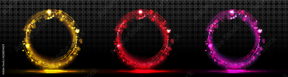 Realistic set of color light circles with magic flare effect isolated ...