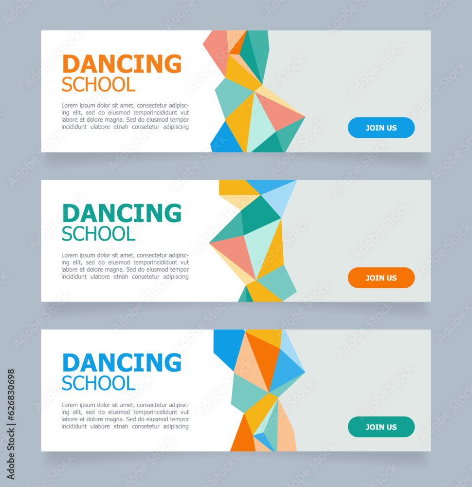Dancing school classes promotion web banner design template. Vector ...