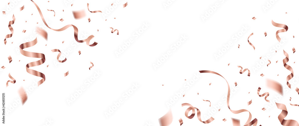 Rose gold ribbon falling from side background vector. Abstract vibrant ...