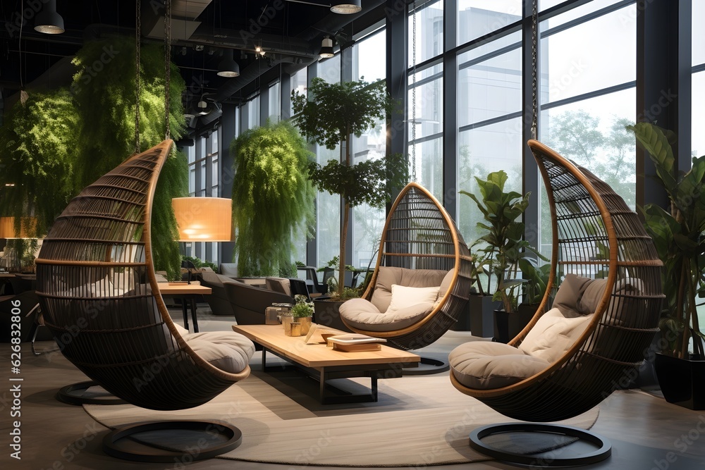 A photo of a chill-out zone in an open space office, featuring ...