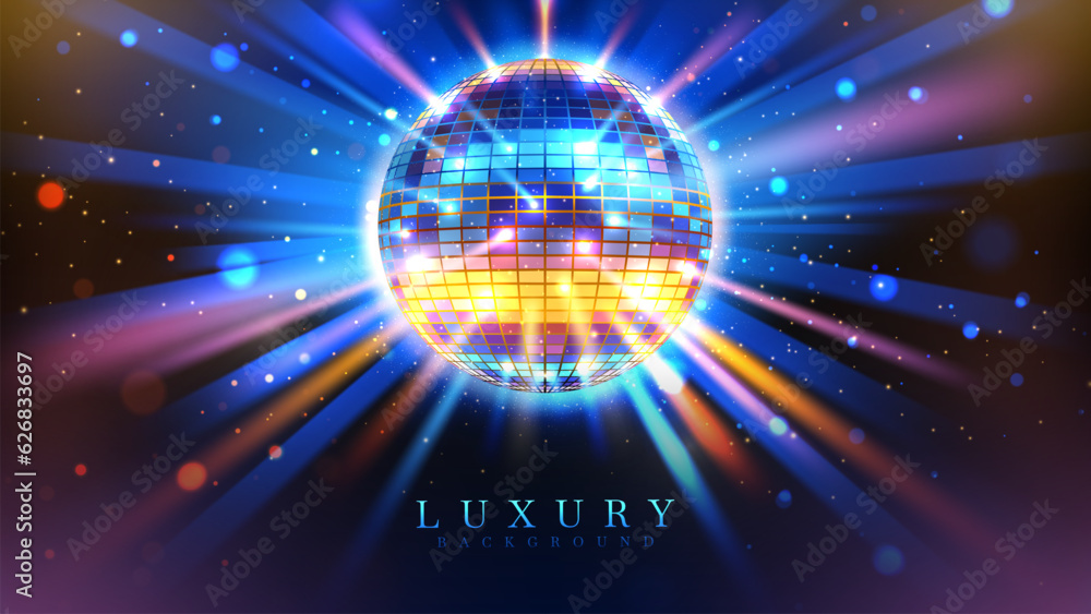Disco ball with glitter light effect in dark scene with bokeh elements ...