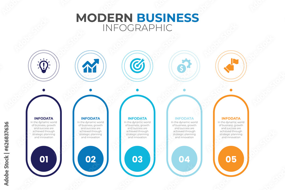 Data Visualization Process Timeline with 5 steps, label and marketing ...