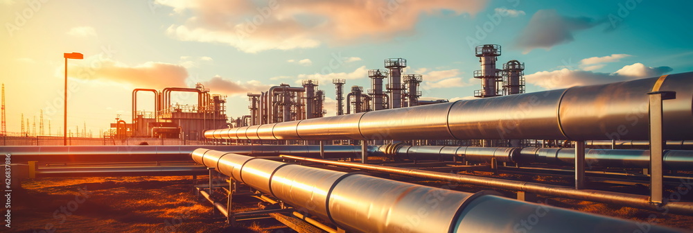 Large oil pipeline and gas pipeline in the process of oil refining and ...