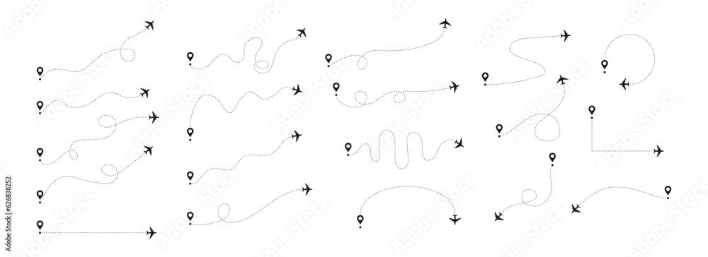 Airplane routes vector icon set. Plane paths symbol. Aircraft tracking ...