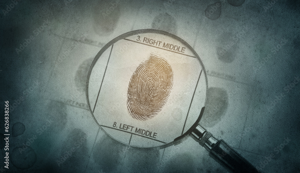 Magnifier and fingerprint police form. Background on the theme of crime ...