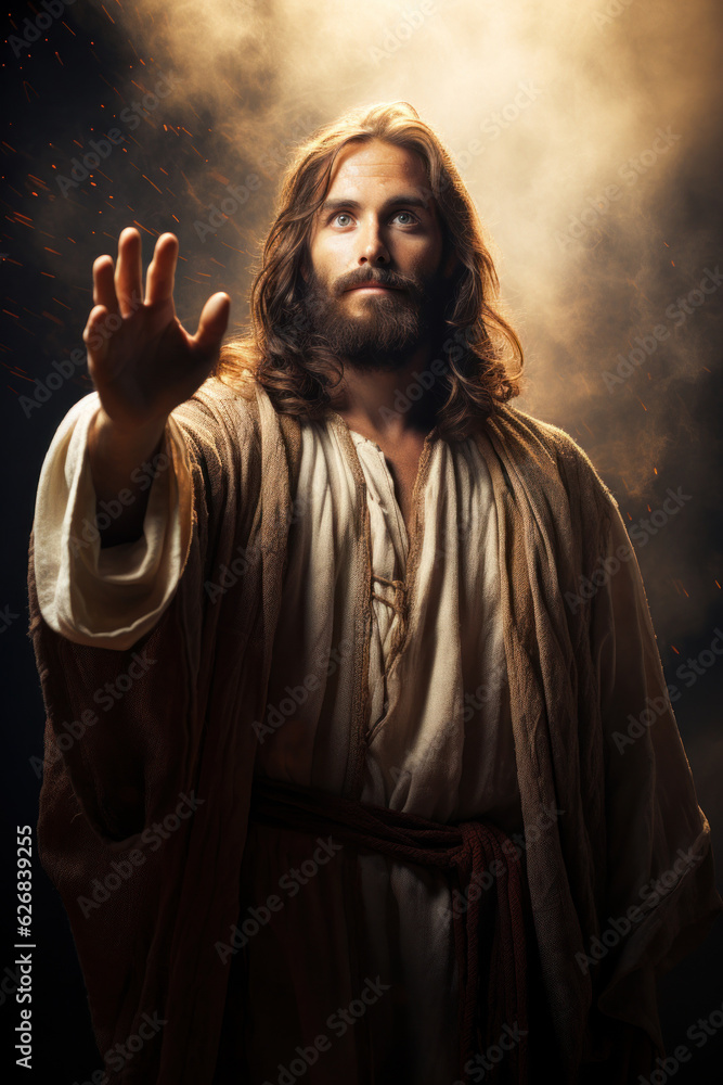 Jesus Christ reaching out defeating the enemy and calling the sinner to repentance Generative AI ...
